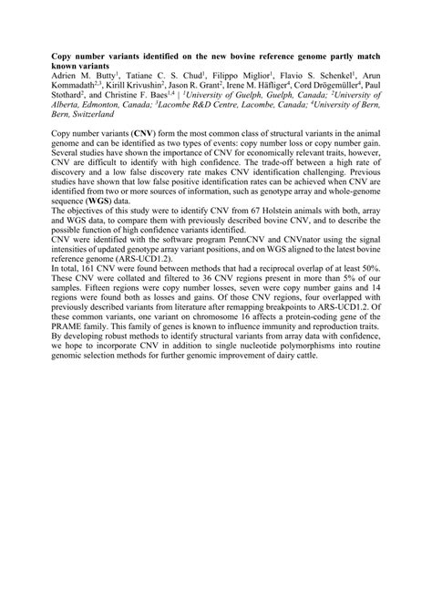 Pdf Copy Number Variants Identified On The New Bovine Reference Genome Partly Match Known Variants