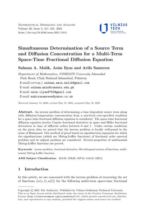 Pdf Simultaneous Determination Of A Source Term And Diffusion