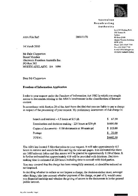 Freedom Of Information Application To Australian Broadcasting Authority