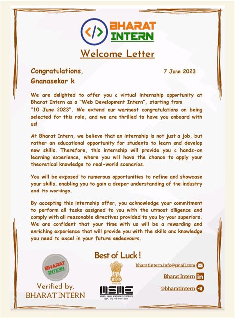 Gnanasekar Kasala On Linkedin Connections Opportunity Bharatintern Intern