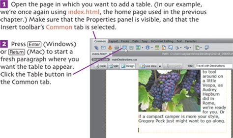4 Add Tables Creating A Web Site In Dreamweaver Cs4 Visual