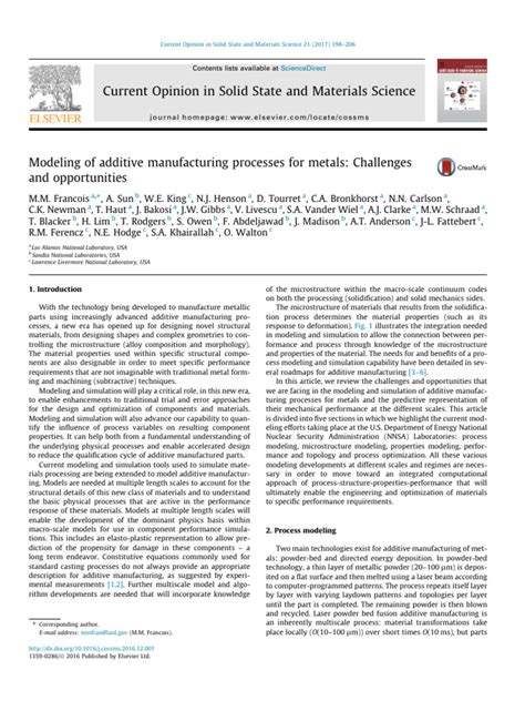Modeling Of Additive Manufacturing Processes For Metals Challenges And Opportunities Pdf