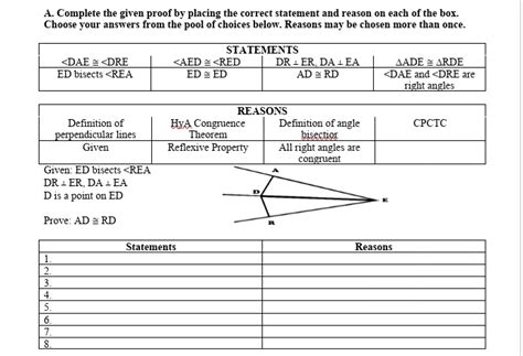 Solved Complete The Given Proof By Placing The Correct Statement And Reason On Each Of The Box