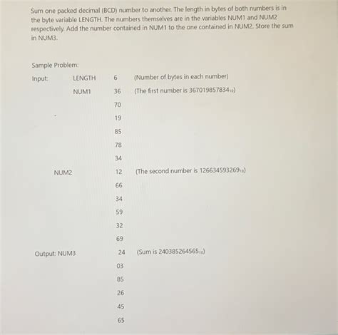 Solved Sum One Packed Decimal Bcd ﻿number To Another The