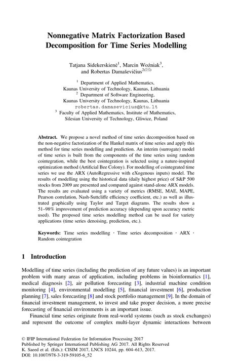 Pdf Nonnegative Matrix Factorization Based Decomposition For Time
