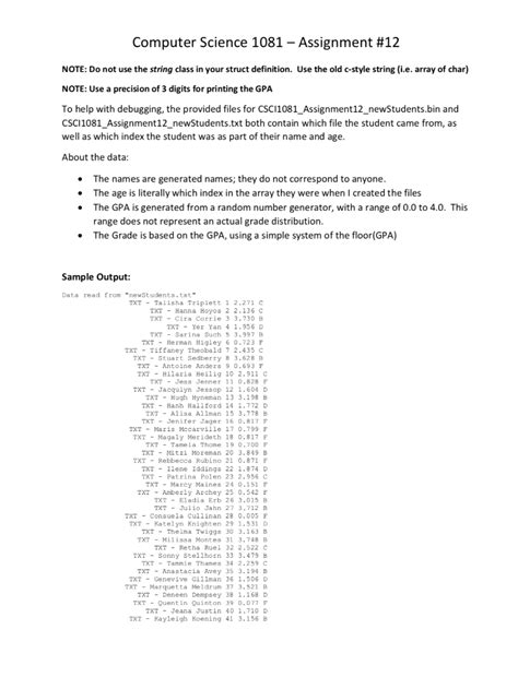 Solved Computer Science 1081 Assignment 12 Program 1
