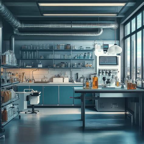 3d Rendering Of Science Laboratory Interior With Equipment And Science Experiments Stock