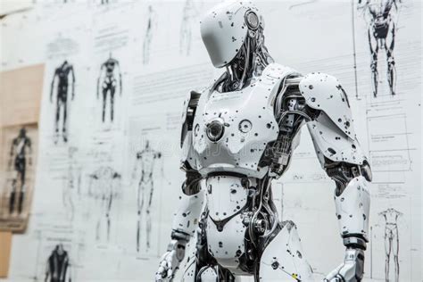 Advanced Humanoid Robot Blueprint Designed For Multi Purpose Tasks Stock Illustration