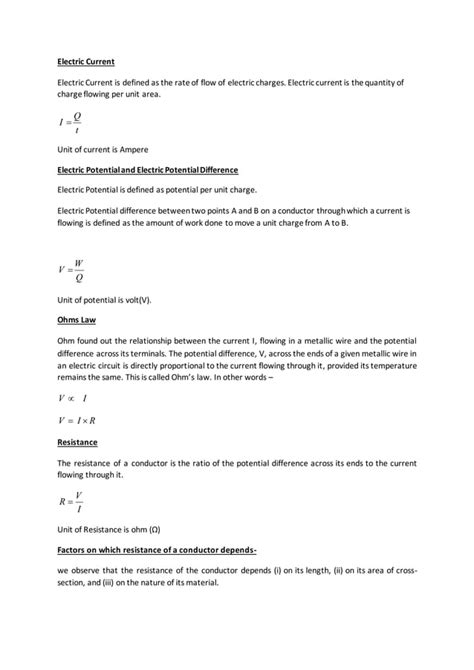 Electricity Class 10 Physics Notes PDF