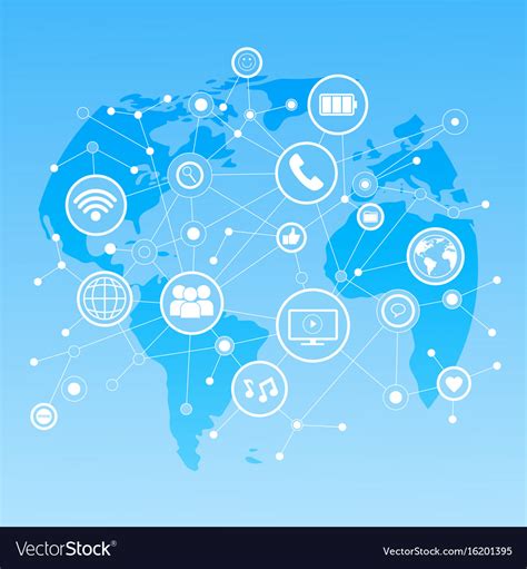 Social Media Icons Over World Map Background Vector Image