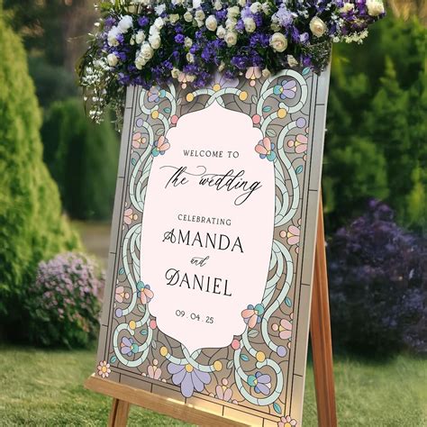 Stained Glass Wedding Sign Pastel Wedding Welcome Sign Frosted