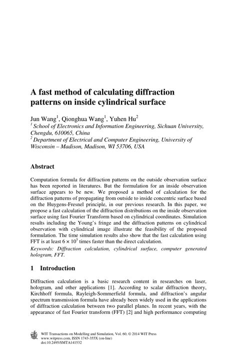 PDF A Fast Method Of Calculating Diffraction Patterns On Inside
