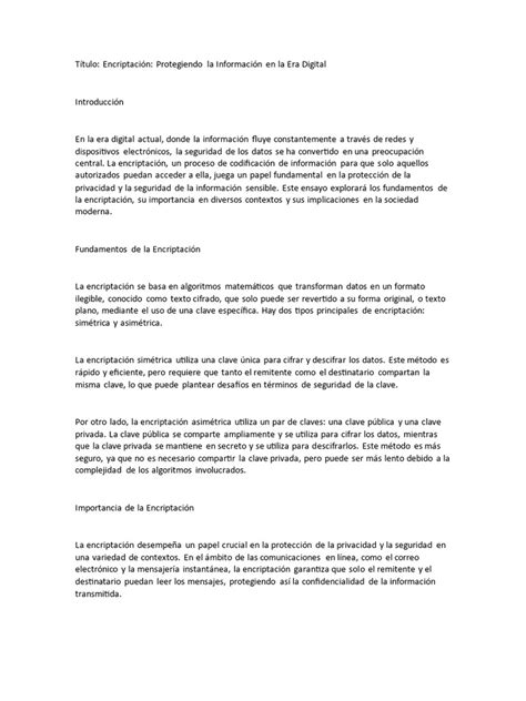 Ensayo Encriptacion Descargar Gratis Pdf Cifrado Clave Criptografía