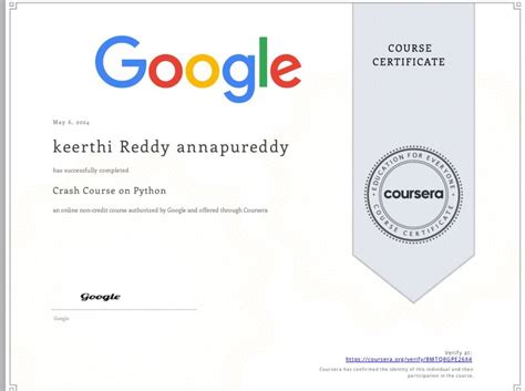 Keerthi Reddy On Linkedin Hai All I Successfully Completed Crash Course On Python At Coursera…