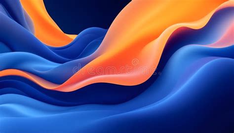 Abstract Flowing Waves In Blue And Orange Futuristic Background Stock