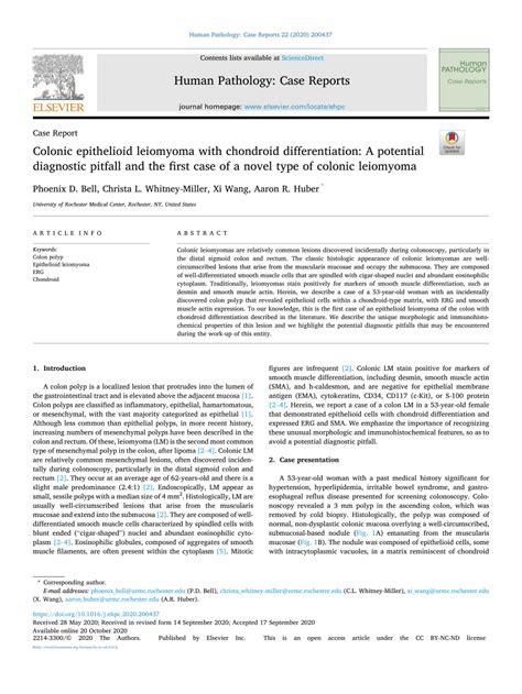 Pdf Colonic Epithelioid Leiomyoma With Chondroid Differentiation A