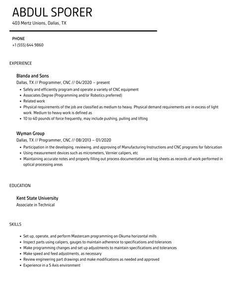 Programmer CNC Resume Samples Velvet Jobs