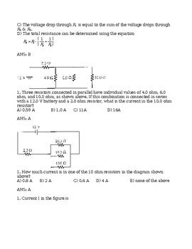 Electricity COMPLEX CIRCUITS MULTIPLE CHOICE Grade Physics WITH ANSWERS PG
