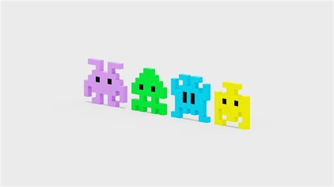 3d Model Pixel Space Invaders Vr Ar Low Poly Cgtrader