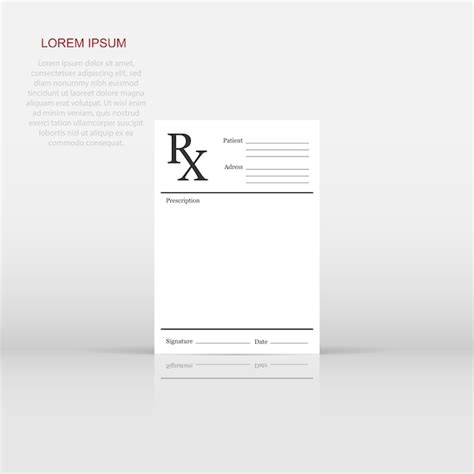 플랫 스타일의 현실적인 처방 아이콘 Rx 문서 벡터 그림 흰색 격리된 배경 종이 비즈니스 개념 프리미엄 벡터