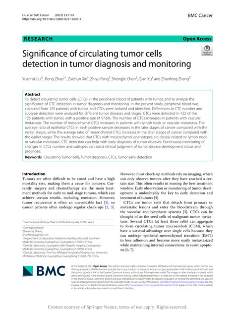 PDF Significance Of Circulating Tumor Cells Detection In Tumor Diagnosis And Monitoring