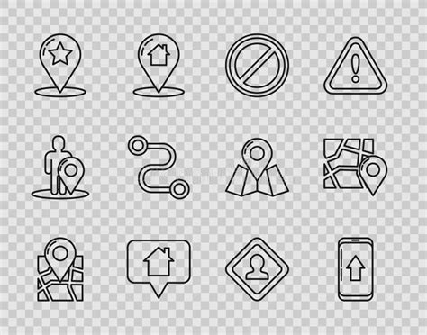 Set Line Folded Map With Location Marker Infographic Of City Navigation Stop Sign Map Pointer