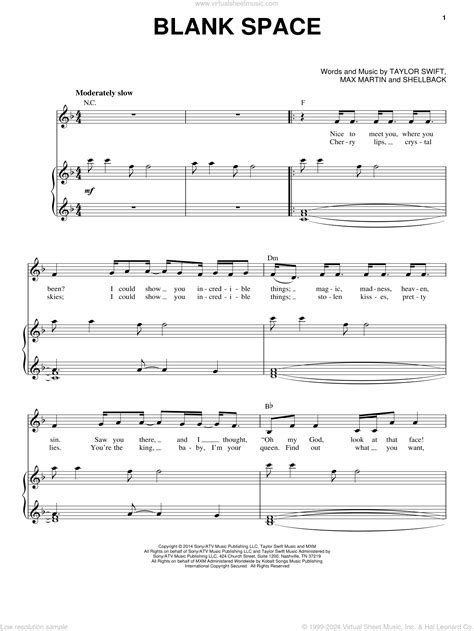 Blank Space Sheet Music For Voice And Piano Pdf Interactive