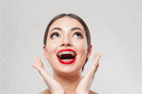 Premium Photo Exsited Happy Woman With Braces On Teeth Face Close Up