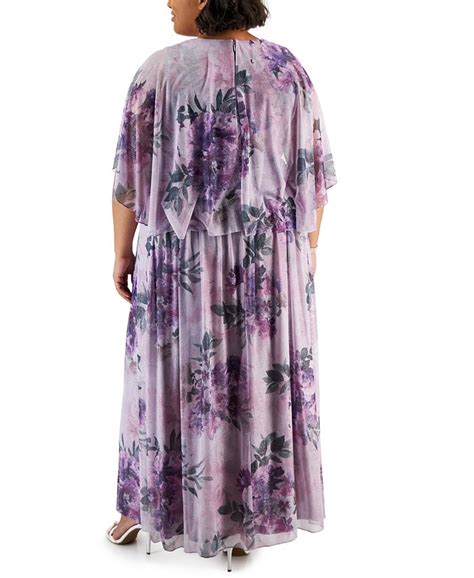 Sl Fashions Plus Size Printed Glitter Cape Overlay Dress Macys
