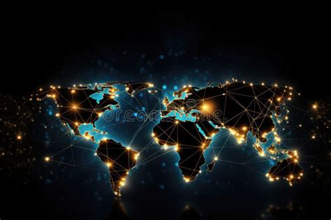 abstract glowing digital world map on dark background 3d rendering ai