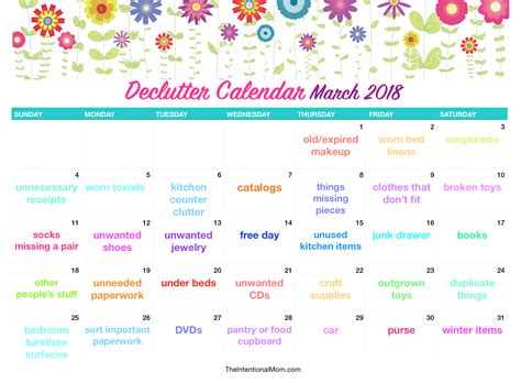 Declutter Calendar March 2018 The Intentional Mom