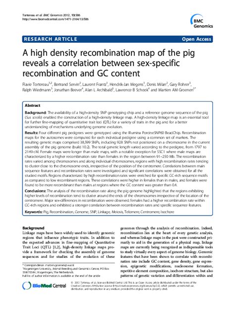 Pdf A High Density Recombination Map Of The Pig Reveals A Correlation