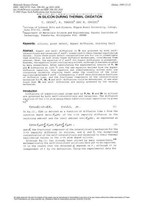 Dopant Diffusion And Stacking Fault In Silicon During Thermal Oxidation Request Pdf