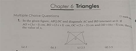 Chapter 6 Triangles Multiple Choice Questions 1 In The Given Figure Ab∥