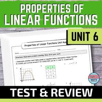 Properties Of Linear Functions Test And Review Guide TPT