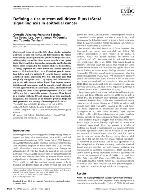 Pdf Defining A Tissue Stem Cell Driven Runx1stat3 Signalling Axis In