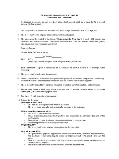 Dramatic Monologue Contest Pdf Cognition Linguistics