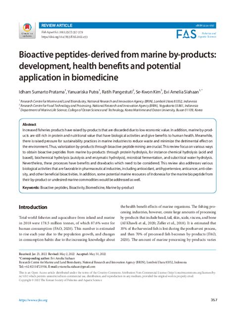 Pdf Bioactive Peptides Derived From Marine By Products Development Health Benefits And