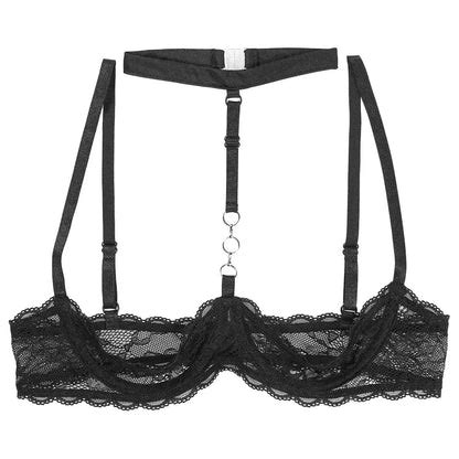 Lace Open Cup Bra With Choker Douxlette