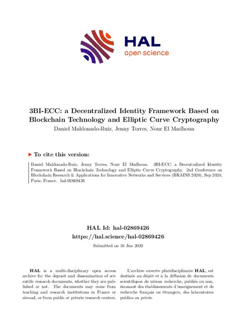 Pdf 3bi Ecc A Decentralized Identity Framework Based On Blockchain Technology And Elliptic