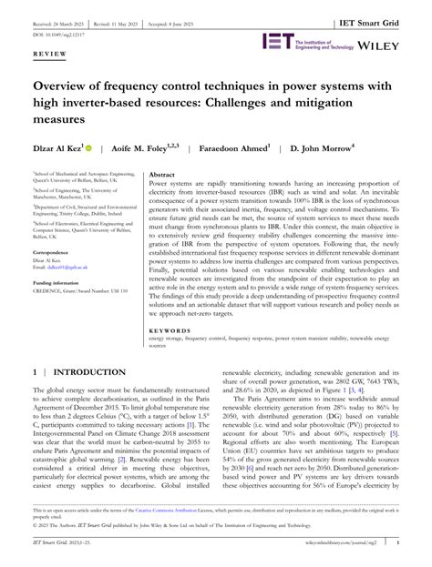 Pdf Overview Of Frequency Control Techniques In Power Systems With