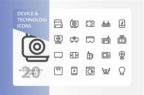 흰색 배경에 격리 된 장치 및 기술 아이콘 팩 웹 사이트 디자인 로고 앱 Ui용입니다 벡터 그래픽 일러스트레이션 및 편집 가능한