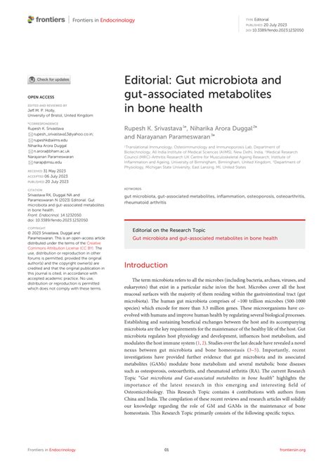 Pdf Editorial Gut Microbiota And Gut Associated Metabolites In Bone Health