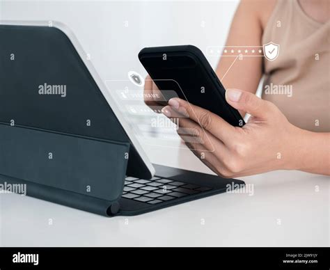 Two Steps Authentication Or 2fa Concept Virtual Safety Shield Icon While Access On Phone With