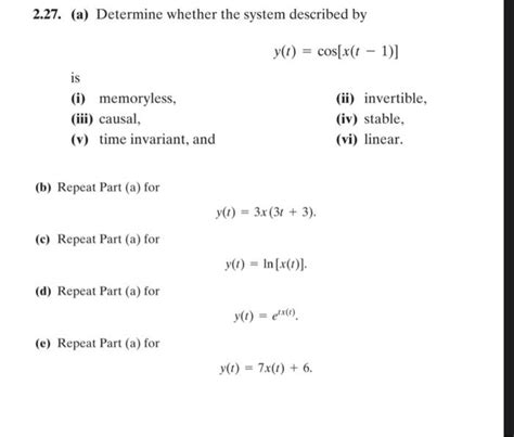 solved 2 27 a determine whether the system described by