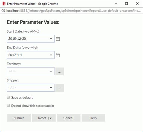 Enter Parameter Values Logi Analytics