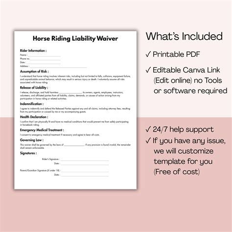 Horse Riding Liability Waiver Printable Equine Waiver Form Template