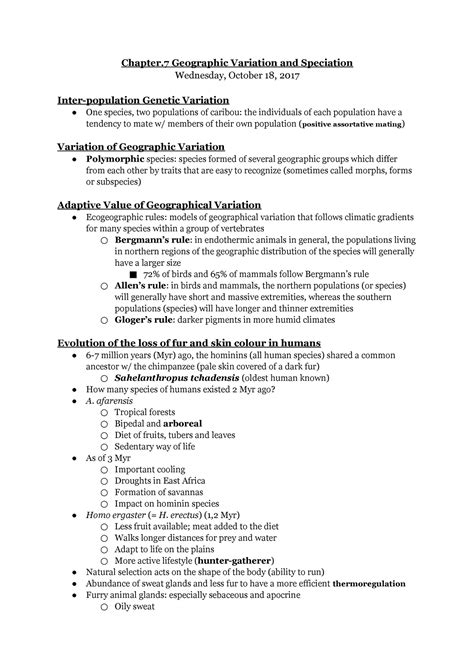 Ch7 Geographic Variation And Speciation Chapter Geographic Variation And Speciation Wednesday