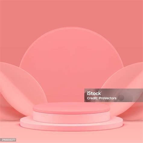 3d 실린더 연단 핑크 파스텔 받침대 우아한 나뭇잎 장식 현실적인 벡터 일러스트 레이 션 배경 주제에 대한 스톡 벡터 아트 및 기타 이미지 배경 주제 3차원 형태