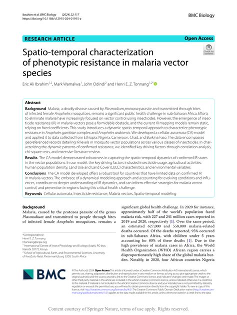 Pdf Spatio Temporal Characterization Of Phenotypic Resistance In Malaria Vector Species